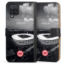 DeinDesign Galaxy A12 Handy Klapph&uuml;lle Handyh&uuml;lle aus Kunst Leder schwarz Flip Case Sge Stadium Eintracht Frankfurt Sideflip mit langer Lasche