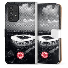 DeinDesign Galaxy A33 5G Handy Klapph&uuml;lle Handyh&uuml;lle aus Kunst Leder wei&szlig; Flip Case Sge Stadium Eintracht Frankfurt Sideflip mit Lasche