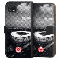 DeinDesign Galaxy A22 5G Handy Klapph&uuml;lle Handyh&uuml;lle aus Kunst Leder schwarz Flip Case Sge Stadium Eintracht Frankfurt Sideflip mit langer Lasche