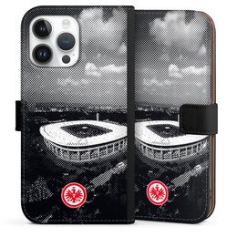 DeinDesign iPhone 14 Pro Max Handy Klapph&uuml;lle Handyh&uuml;lle aus Kunst Leder schwarz Flip Case Eintracht Frankfurt Sge Stadium Sideflip mit Lasche