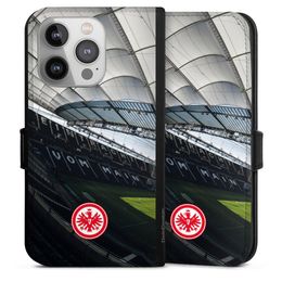 DeinDesign iPhone 14 Pro Handy Klapph&uuml;lle Handyh&uuml;lle aus Kunst Leder schwarz Flip Case Eintracht Frankfurt Stadium Official Licensed Product Sideflip mit langer 