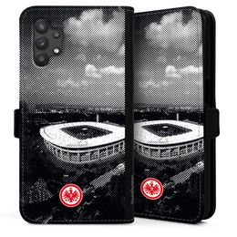 DeinDesign Galaxy A32 5G Handy Klapph&uuml;lle Handyh&uuml;lle aus Kunst Leder schwarz Flip Case Sge Stadium Eintracht Frankfurt Sideflip mit langer Lasche