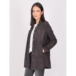 Lederjacke Maze "4202172", Damen, Gr. XL, grau (anthra), Obermaterial: 100% Ziegenveloursleder; Innenfutter: 100% Baumwolle, Jacken