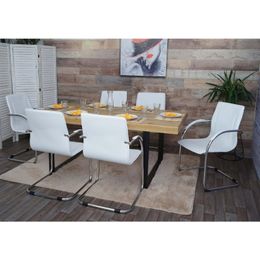 MCW 6er-Set Esszimmerstuhl Perm, Freischwinger K&uuml;chenstuhl Lehnstuhl Stuhl, Stahl ~ wei&szlig;