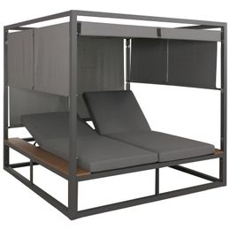 Aluminium Lounge-Gartenliege MCW-M63b, XL Sonnenliege Daybed, 10cm-Polster 200cm ~ dunkelgrau Polster grau