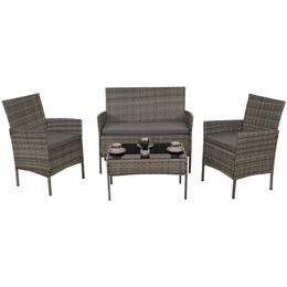 Poly-Rattan Garten-Garnitur MCW-N98, Sitzgruppe Lounge-Set, Metall Glas Stoff/Textil (180g/m&sup2;) ~ grau, Kissen hellgrau