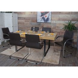 MCW 6er-Set Esszimmerstuhl Perm, Freischwinger K&uuml;chenstuhl Lehnstuhl Stuhl, Stahl ~ braun
