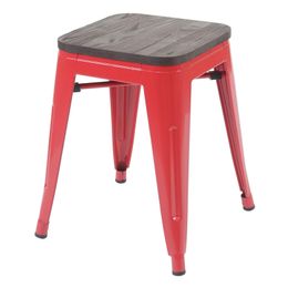 Hocker MCW-A73 inkl. Holz-Sitzfl&auml;che, Metallhocker Sitzhocker, Metall Industriedesign stapelbar ~ rot