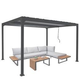 Alu Pergola MCW-L41, Lamellen-Pavillon Terrassen&uuml;berdachung, stabiles 8cm-Metall-Gestell 3x3,7m ~ anthrazit