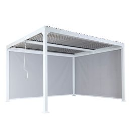 Alu Pergola MCW-L41 mit 2x Seitenwand, Lamellen-Pavillon, stabiles 8cm-Metall-Gestell 3x3,7m ~ wei&szlig;