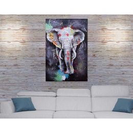 &Ouml;lgem&auml;lde Elefant MCW-H25, Leinwandbild Wandgem&auml;lde Gem&auml;lde, handgemaltes XL Wandbild ~ 120x80cm