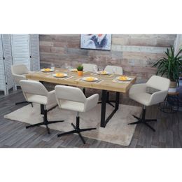 6er-Set Esszimmerstuhl MCW-A50 IV, Stuhl K&uuml;chenstuhl, Retro h&ouml;henverstellbar Drehmechanismus ~ Kunstleder creme, Fu&szlig; schwarz
