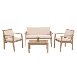 Garten-Garnitur MCW-O19, Lounge-Set Sitzgruppe Bank Sessel Tisch, Holz Akazie MVG Stoff/Textil (180g/m&sup2;) ~ Kissen beige