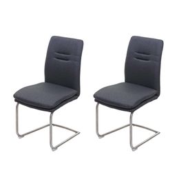 2er-Set Esszimmerstuhl MCW-H70, K&uuml;chenstuhl Freischwinger Stuhl, Stoff/Textil Edelstahl geb&uuml;rstet ~ dunkelgrau