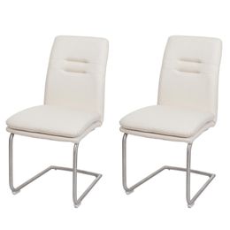 2er-Set Esszimmerstuhl MCW-H70, K&uuml;chenstuhl Freischwinger Stuhl, Stoff/Textil Edelstahl geb&uuml;rstet ~ creme-beige