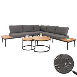 Garten-Garnitur MCW-H54c, Lounge-Set, Beistelltisch Spun Poly Akazie Holz Stahl ~ braun, Kissen dunkelgrau