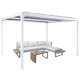 Alu Pergola MCW-L41, Lamellen-Pavillon Terrassen&uuml;berdachung, stabiles 8cm-Metall-Gestell 3x3,7m ~ wei&szlig;