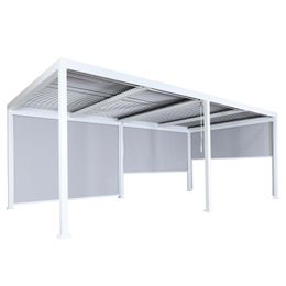 Alu Pergola MCW-L41 mit 3x Seitenwand, Lamellen-Pavillon, stabiles 8cm-Metall-Gestell 3x6m ~ wei&szlig;