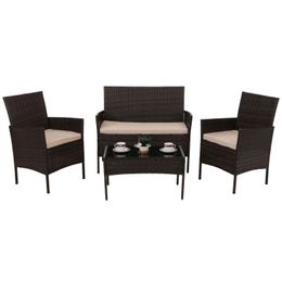 Poly-Rattan Garten-Garnitur MCW-N98, Sitzgruppe Lounge-Set, Metall Glas Stoff/Textil (180g/m&sup2;) ~ braun, Kissen creme