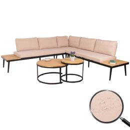 Garten-Garnitur MCW-H54c, Lounge-Set, Beistelltisch Spun Poly Akazie Holz Stahl ~ hellbraun, Kissen beige