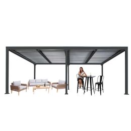Alu Pergola MCW-L41, Lamellen-Pavillon Terrassen&uuml;berdachung, stabiles 8cm-Metall-Gestell 3x6m ~ anthrazit