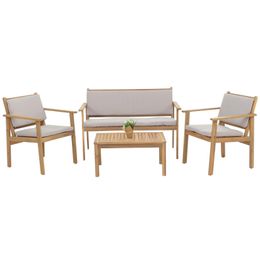 Garten-Garnitur MCW-O19, Lounge-Set Sitzgruppe Bank Sessel Tisch, Holz Akazie MVG Stoff/Textil (180g/m&sup2;) ~ Kissen grau