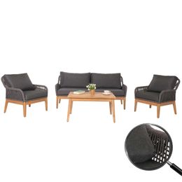 Gartengarnitur MCW-H56b, Lounge-Set Gartenlounge Sofa Sessel Tisch, Seilgeflecht Rope Holz Akazie ~ dunkelgrau