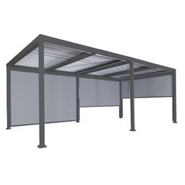 Alu Pergola MCW-L41 mit 3x Seitenwand, Lamellen-Pavillon, stabiles 8cm-Metall-Gestell 3x6m ~ anthrazit
