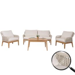 Gartengarnitur MCW-H56b, Lounge-Set Gartenlounge Sofa Sessel Tisch, Seilgeflecht Rope Holz Akazie ~ creme