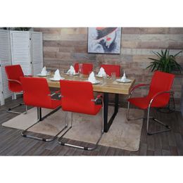 MCW 6er-Set Esszimmerstuhl Perm, Freischwinger K&uuml;chenstuhl Lehnstuhl Stuhl, Stahl ~ rot