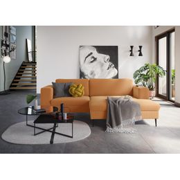 Ecksofa DOMO collection "Modica kompakt und elegant, Breite 244, L-Form", orange (pfirsich), B:244cm H:83cm T:173cm, Sofas, Ecksofa, moderne Optik mit extrabreiter Recamiere, auch in Cord
