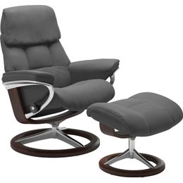 Relaxsessel stressless "Ruby", grau (grau batick), B:76cm H:100cm T:75cm, Leder PALOMA: durchgef&auml;rbtes Semianilin-M&ouml;belleder;Leder BATICK: durchgef&auml;rbtes und genarbtes M&ouml;belleder, Sessel, Relaxsessel, mit Signature Base, Gr&ouml;&szlig;e S, Gestell Eiche, Wenge, Braun & Schwarz