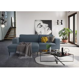 Ecksofa DOMO collection "Modica kompakt und elegant, Breite 244, L-Form", grau (grau, blau), B:244cm H:83cm T:173cm, Sofas, Ecksofa, moderne Optik mit extrabreiter Recamiere, auch in Cord