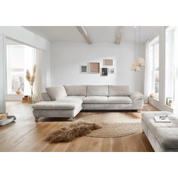Ecksofa DIE PLANBAR "MP-IN14007 L-Form", beige (ecru), B:306cm H:84cm T:197cm, 100% Polyester, Sofas, Ecksofa, wahlweise mit Bettfunktion und verstellbaren Kopfst&uuml;tzen, in Cord