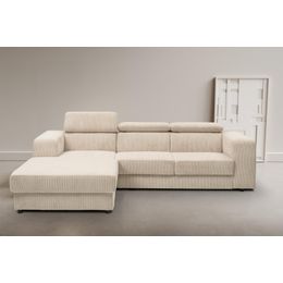 Ecksofa WERK2 "Cherry, modernes Sofa mit Komfortfunktionen, Breite 270cm, L-Form", beige (natur), B:270cm H:76cm T:192cm, 90% Polyester, 10% Nylon, Sofas, Ecksofa, bequem, mit verstellbaren Kopfteilen, Schlaffunktion und Bettkasten