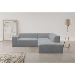 Ecksofa WERK2 "Zeus-M, tolles Sofa mit sch&ouml;nen Details, L-Form", grau, B:251cm H:70cm T:262cm, 100% Polyester, Sofas, Ecksofa, Curvy Trend Garnitur, urbane Optik, komfortable Wellenunterfederung