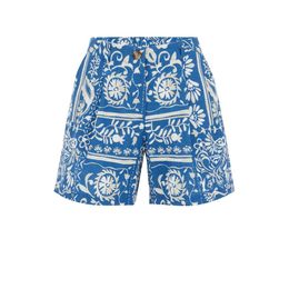 WE Fashion Bundfaltenshorts Damen Gr&ouml;&szlig;e 38 blau / greige / wei&szlig;