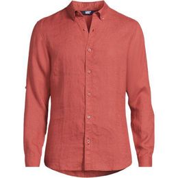 LANDS' END Leinenhemd mit Roll&auml;rmeln, Herren,  Rot, Leinen, by Lands' End