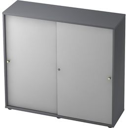 eurokraft pro Schiebetürenschrank, 2 Fachböden, Mitteltrennwand, graphit / lichtgrau