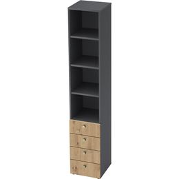 eurokraft pro Kombi-Schrank, 3 Fachböden, 4 Schubladen, graphit / Asteiche