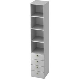 eurokraft pro Kombi-Schrank, 3 Fachböden, 4 Schubladen, weiß / alusilber