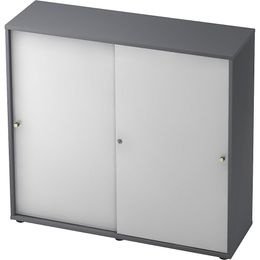 eurokraft pro Schiebetürenschrank, 2 Fachböden, Mitteltrennwand, graphit / weiß