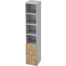 eurokraft pro Kombi-Schrank, 3 Fachböden, 4 Schubladen, weiß / Asteiche
