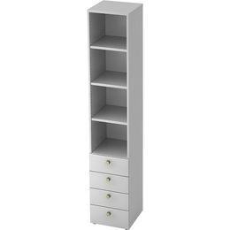 eurokraft pro Kombi-Schrank, 3 Fachböden, 4 Schubladen, weiß / weiß