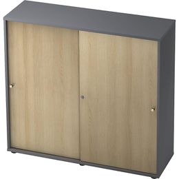 eurokraft pro Schiebetürenschrank, 2 Fachböden, Mitteltrennwand, graphit / Eiche