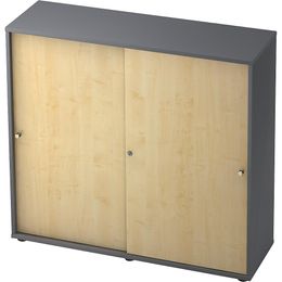 eurokraft pro Schiebetürenschrank, 2 Fachböden, Mitteltrennwand, graphit / Ahorn-Dekor
