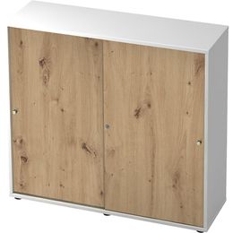 eurokraft pro Schiebetürenschrank, 2 Fachböden, Mitteltrennwand, weiß / Asteiche
