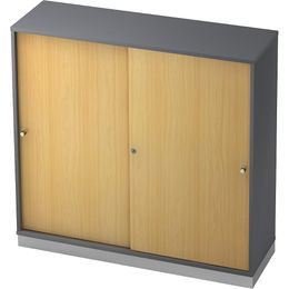 eurokraft pro Schiebetürenschrank, 2 Fachböden, Mitteltrennwand, graphit / Buche
