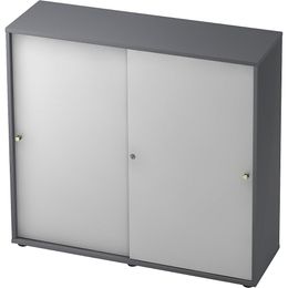 eurokraft pro Schiebetürenschrank, 2 Fachböden, Mitteltrennwand, graphit / alusilber