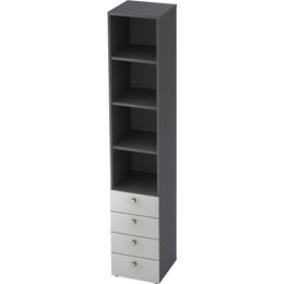 eurokraft pro Kombi-Schrank, 3 Fachböden, 4 Schubladen, graphit / alusilber